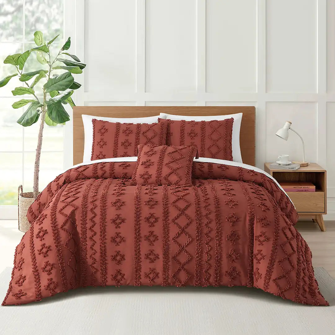 Set de Edredón Textura 3D Jacquard Fossil Ladrillo – Regina